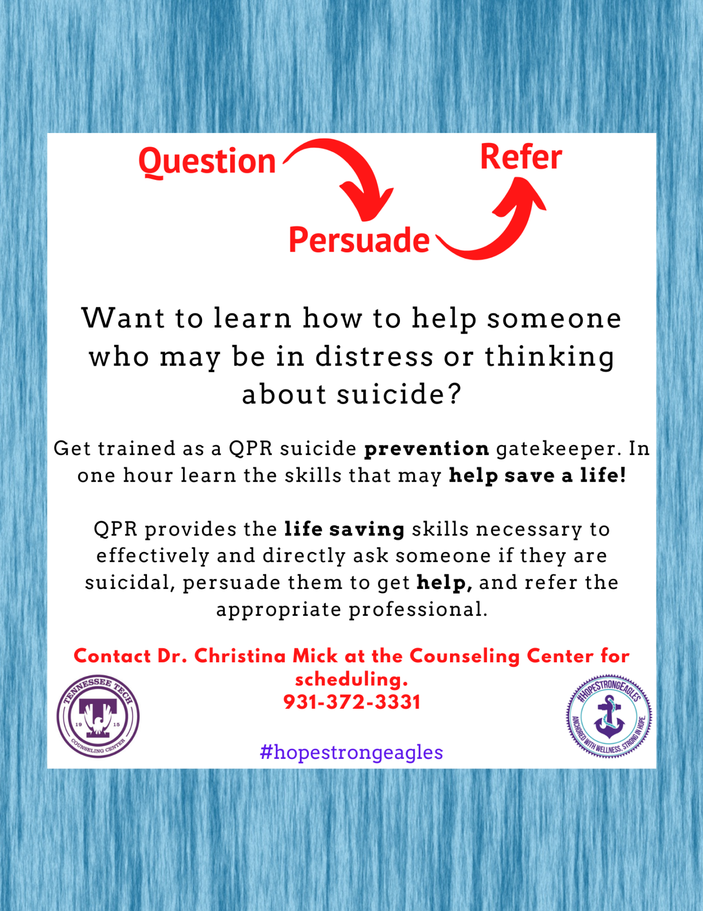TN Tech Counseling Center: Questions Persuade Refer | Tech Times